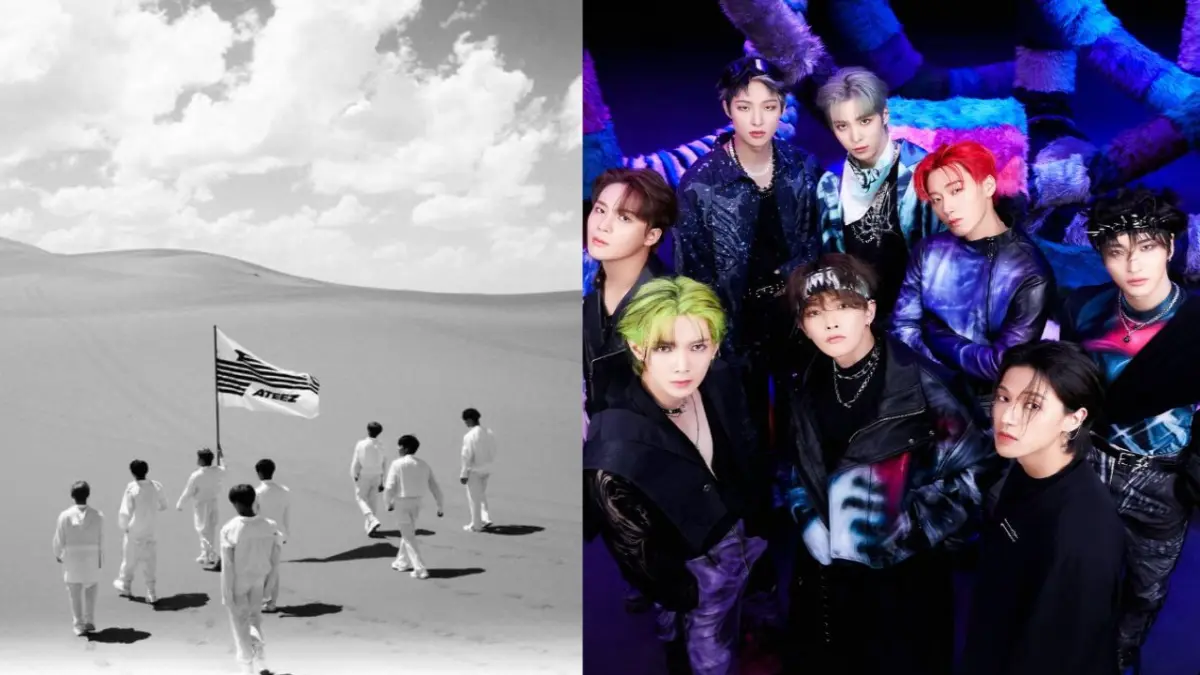 ATEEZ members Hongjoong, Seonghwa, Yunho, Yeosang, San, Mingi, Wooyoung ...