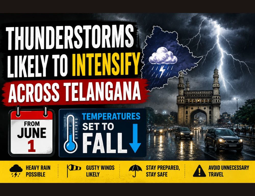 Thunderstorm surge to cool Telangana from June 1 | Dailyhunt