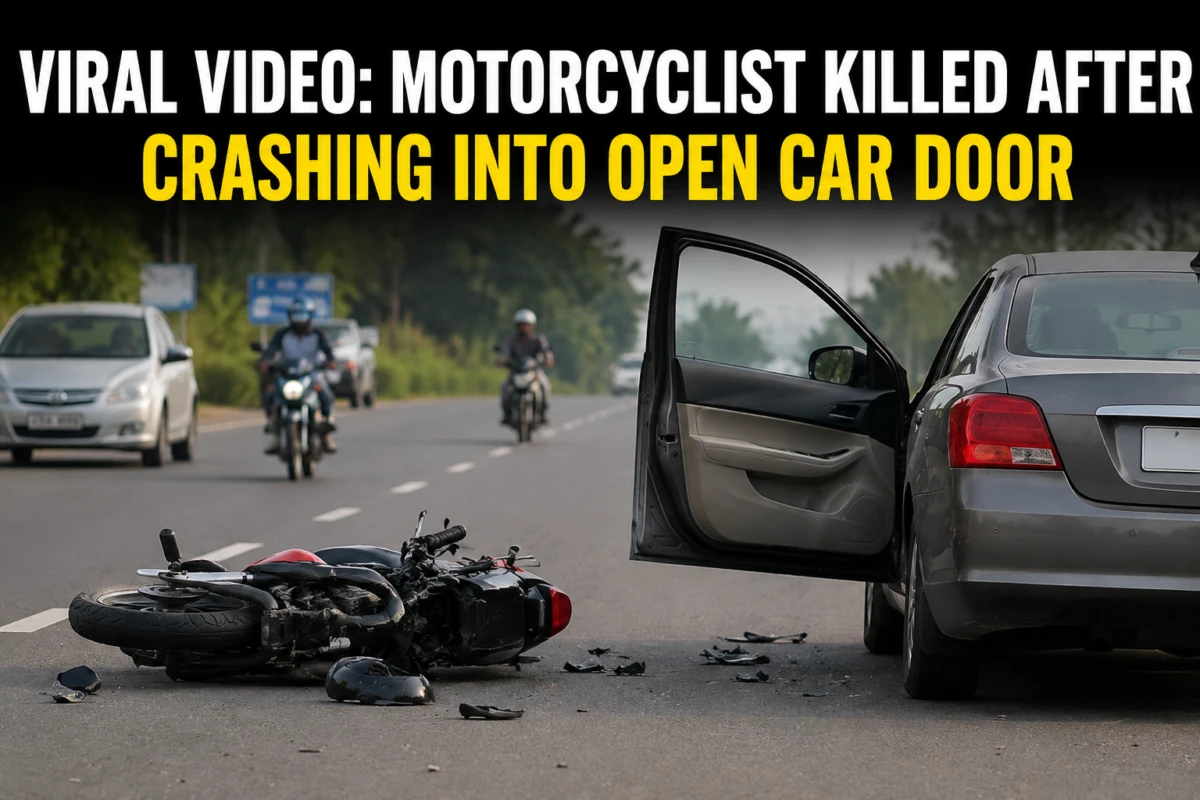 Viral Video Reveals Moment Motorcyclist Crashes Into Open Car Door, One ...