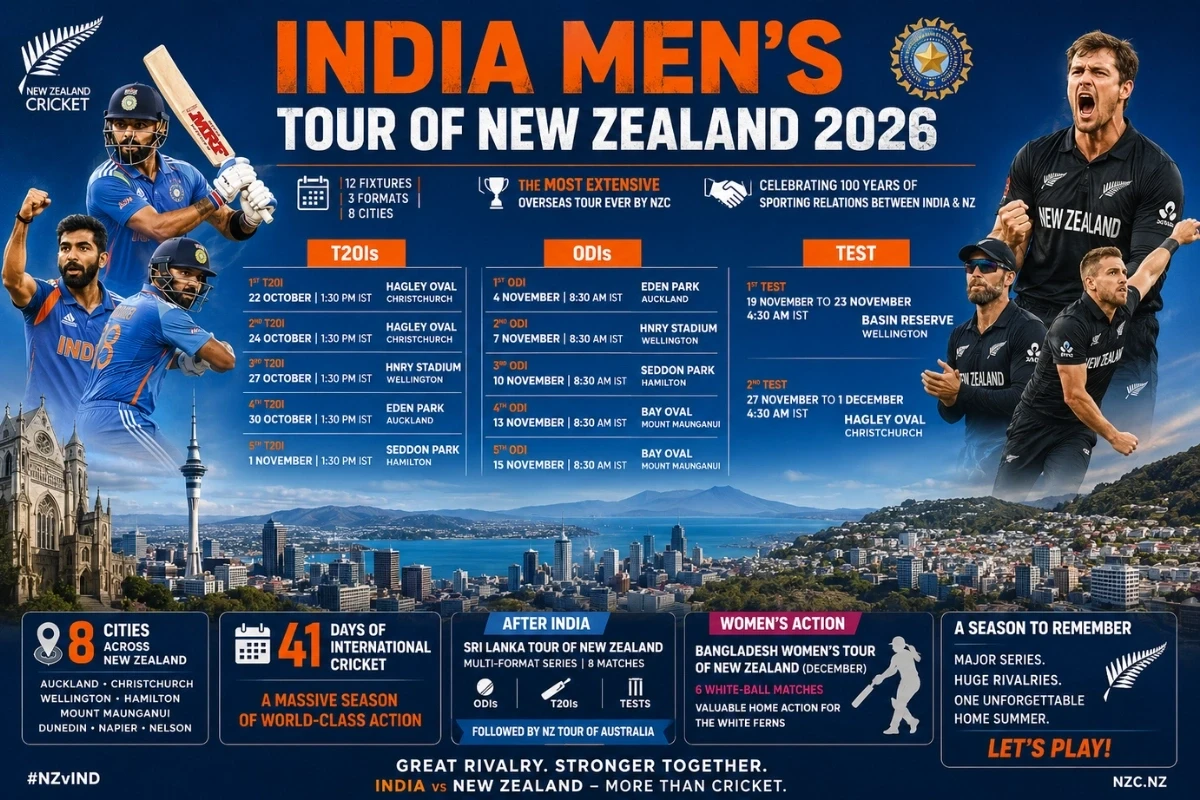 India To Tour New Zealand For 12-Match Multi-Format Series In 2026-27 ...