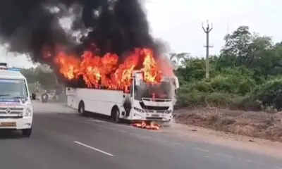 Private Bus Catches Fire Near Tada in Tirupati District, Passengers ...