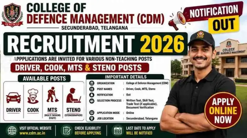 CDM Recruitment 2026: Apply for Driver, Cook, MTS, and Steno Positions ...